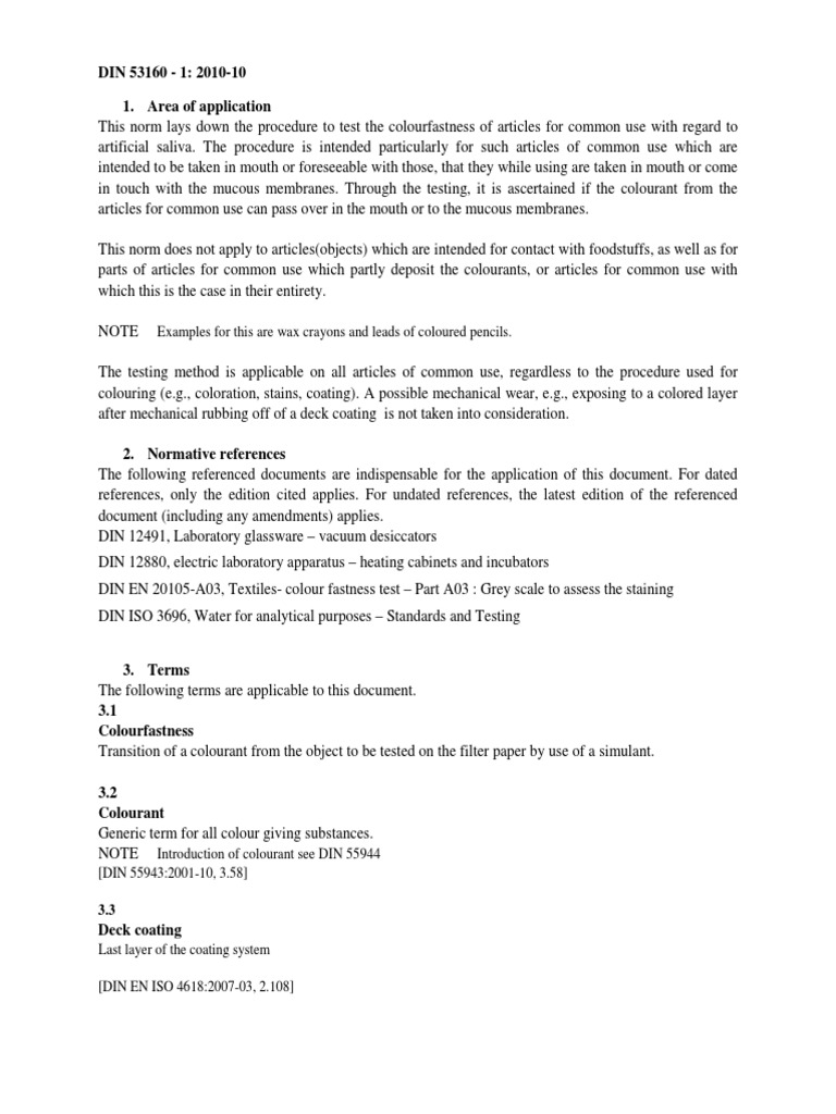 DIN 53160: Color Fastness to Saliva Test | PDF