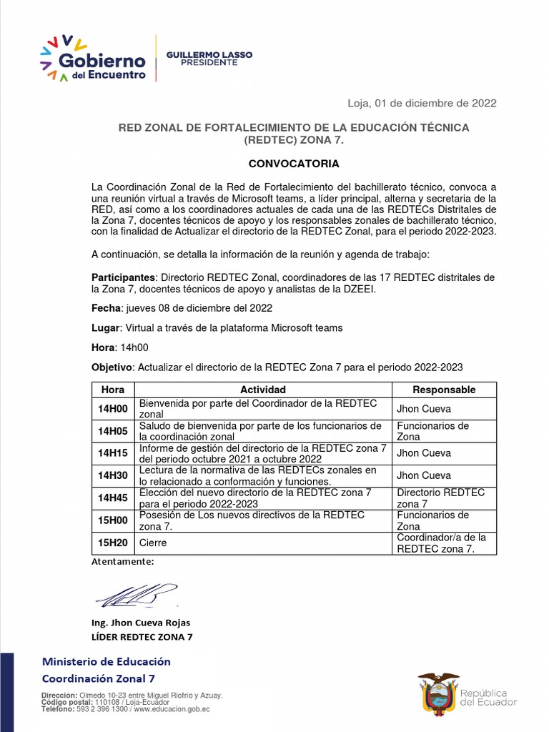 Convocatoria Reunión REDTEC Zona 7 | PDF | Microsoft