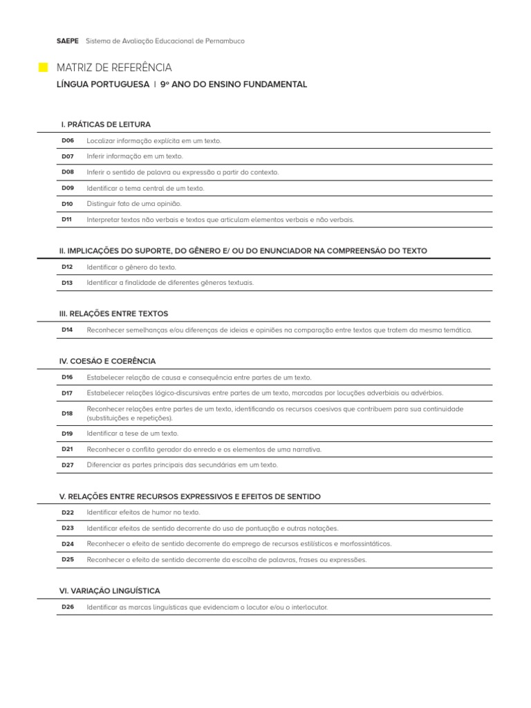 Ef - 9 Matriz de Referência LP | PDF