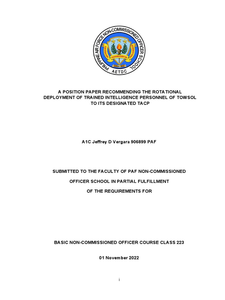 Position Paper A1C Vergara 1ST COPY121 | PDF | Military Intelligence ...