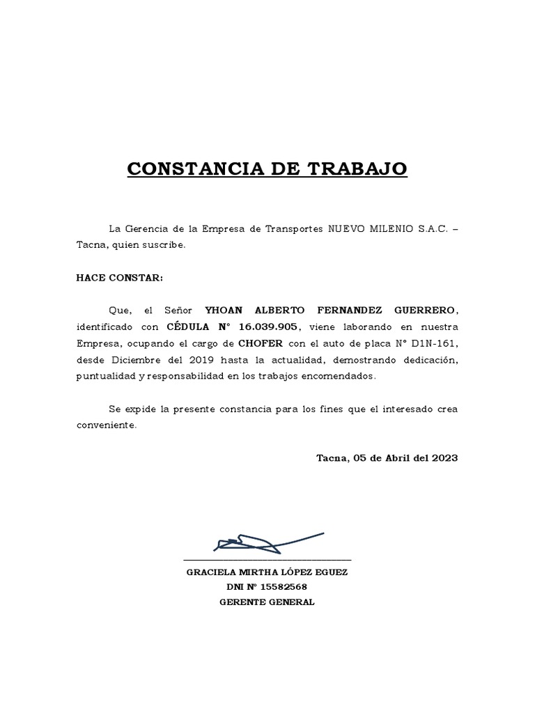 Constancia de Trabajo | PDF