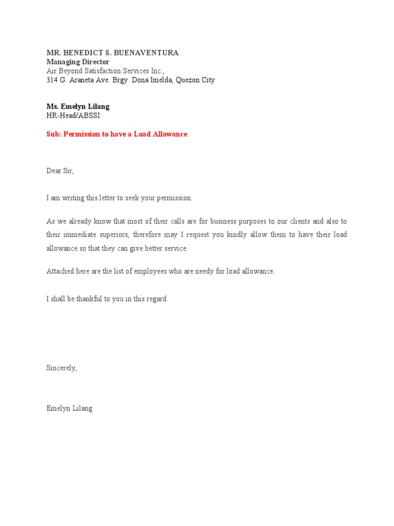 Load Allowance Request | PDF