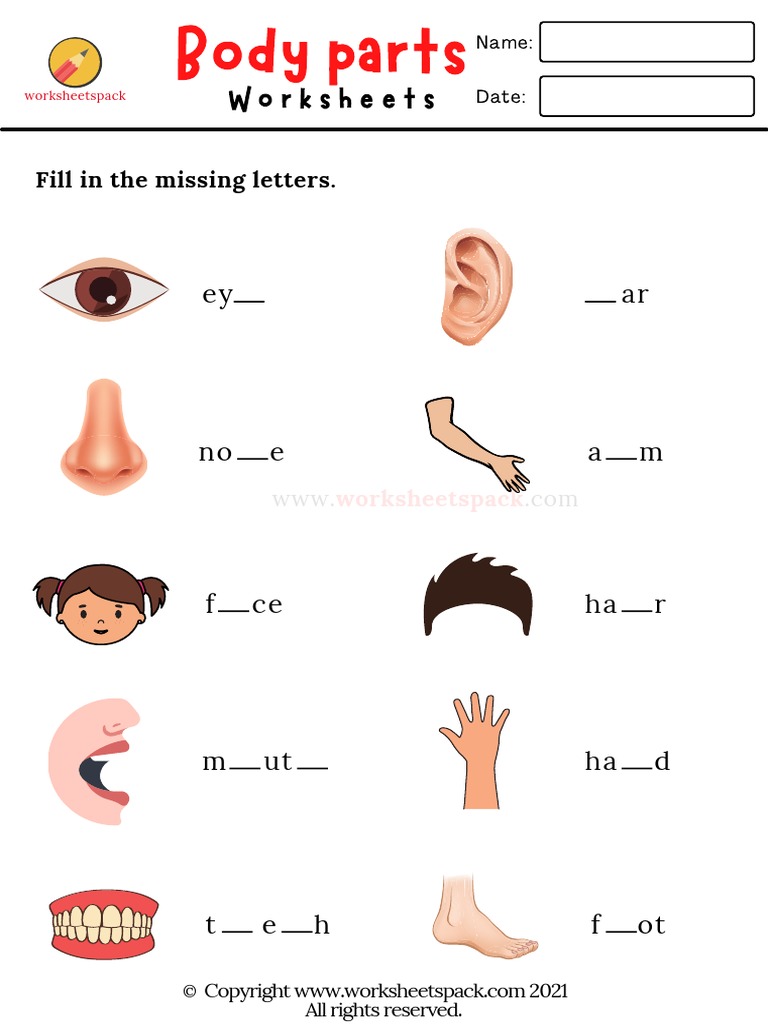 Body Parts Worksheets Fill in The Missing Letters | PDF