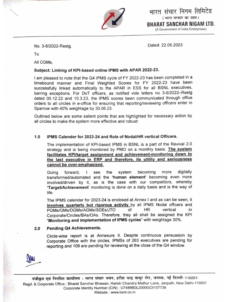 Reg Linking of KPI Based Online IPMS With APAR 2022-22 | PDF