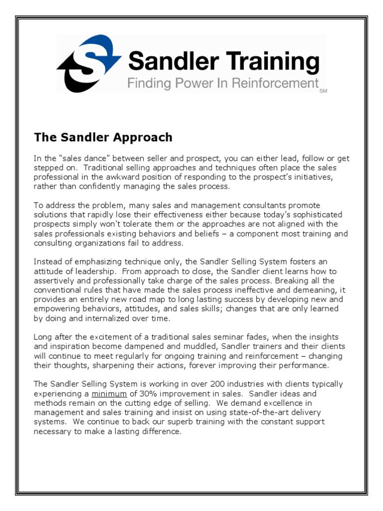 The Sandler Approach | PDF | Sales | Leadership