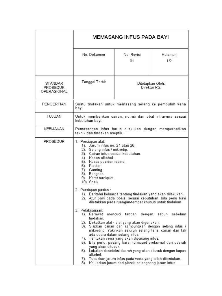 SOP Memasang Infus Bayi | PDF
