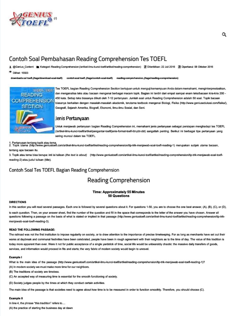 Contoh Soal Pembahasan Reading Comprehension Tes TOEFL Cara Mudah ...