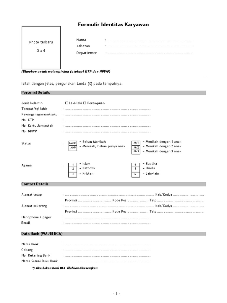 Form Data Isian Karyawan | PDF