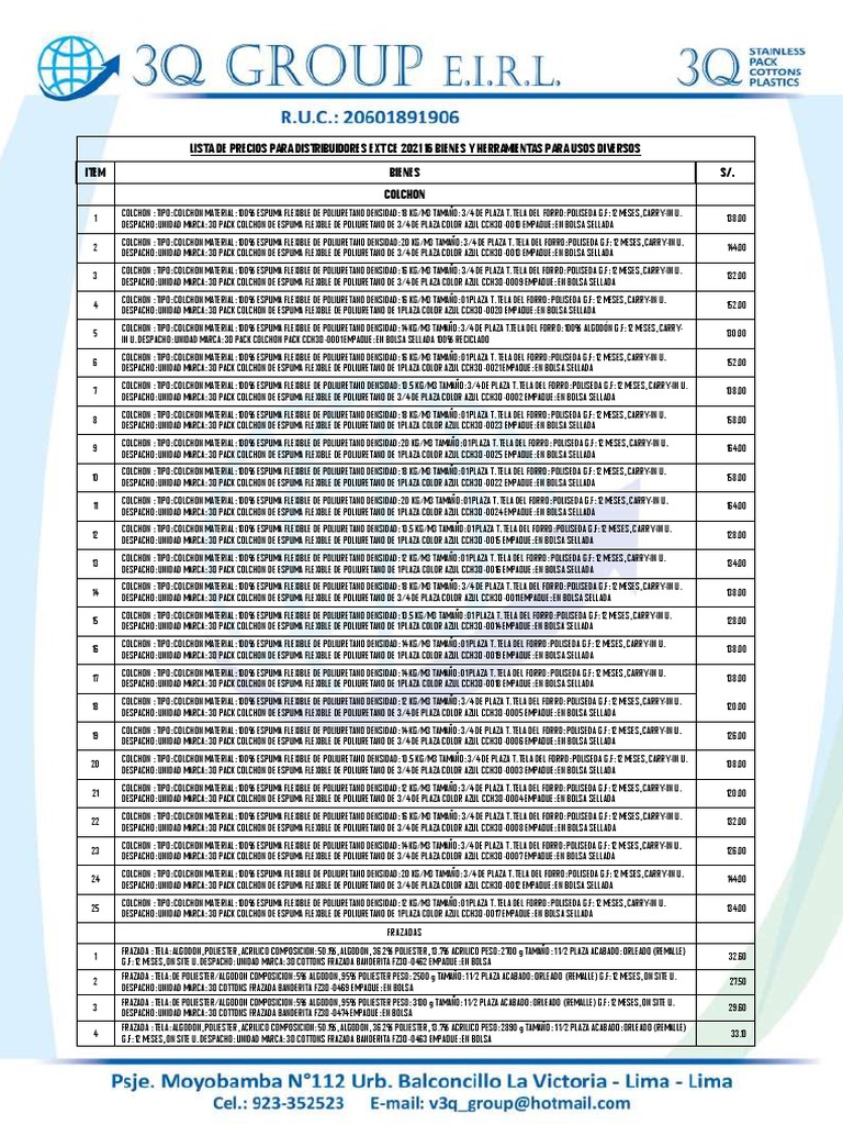 Lista General 3Q EXT.. (0612) | Descargar gratis PDF | Colchón | Poliuretano