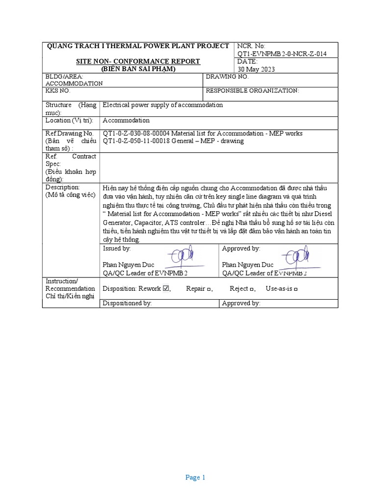 QT1-EVNPMB2-0-NCR-Z-014 Electrical Power Supply of Accommodation | PDF