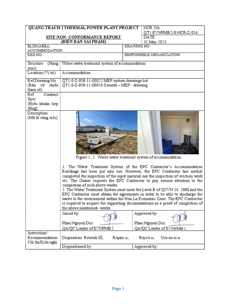 QT1-EVNPMB2-0-NCR-Z-016 Watse Water Treatment System of Accommodation ...
