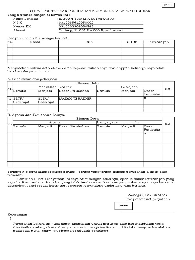 F 1. 06 Perubahan Data | PDF