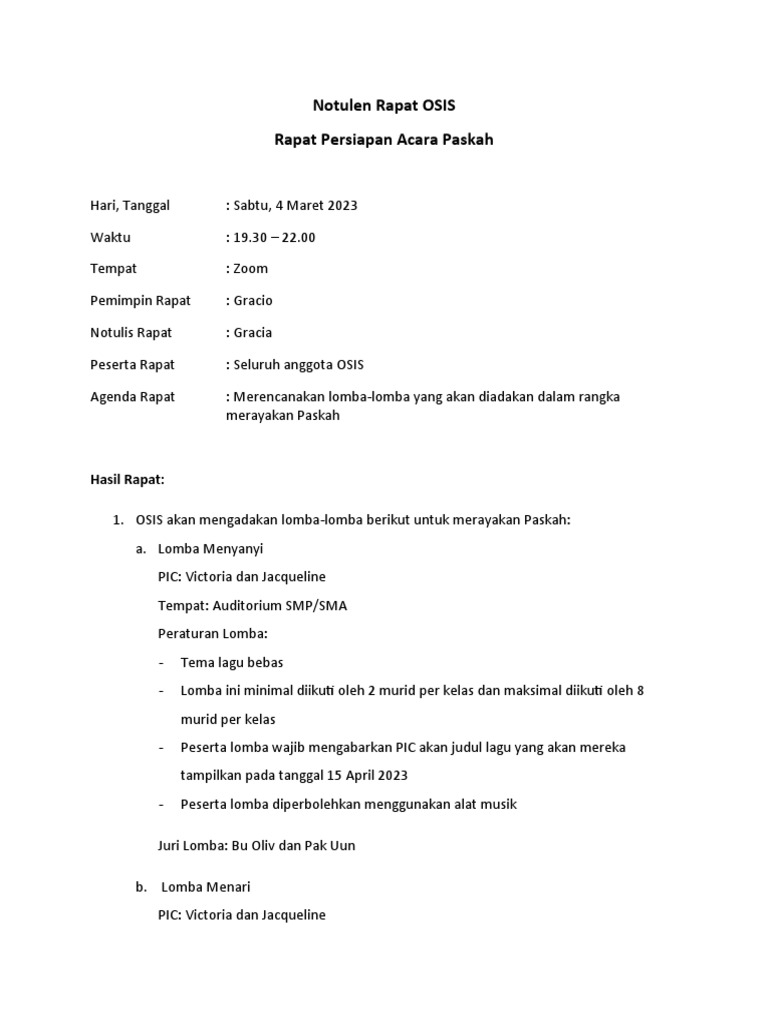 Notulen Rapat OSIS 4 Maret 2023 | PDF