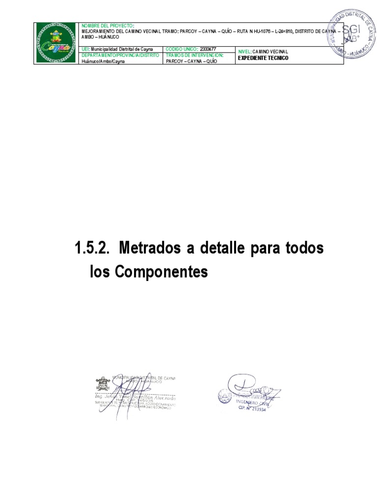 1.5.2. - Justificacion de Metrados Cayna 2023 | PDF | Materiales | Materiales de construcción