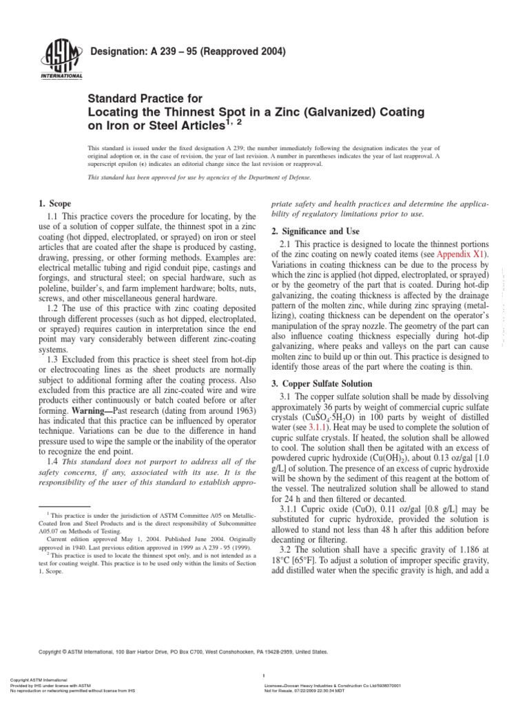 Astm A239 | PDF | Galvanization | Zinc