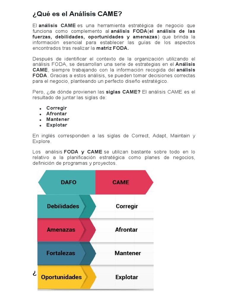 Qué Es El Análisis CAME | PDF | Análisis FODA | Business