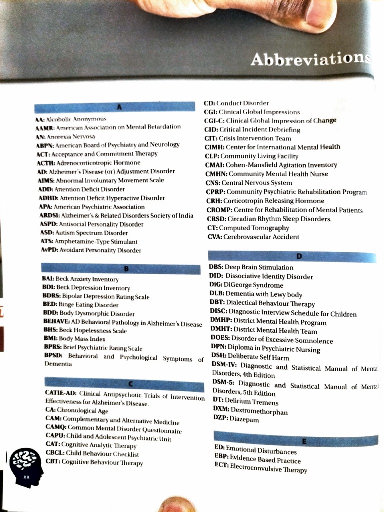 MHN Abbreviations | PDF | Mental Disorder | Major Depressive Disorder