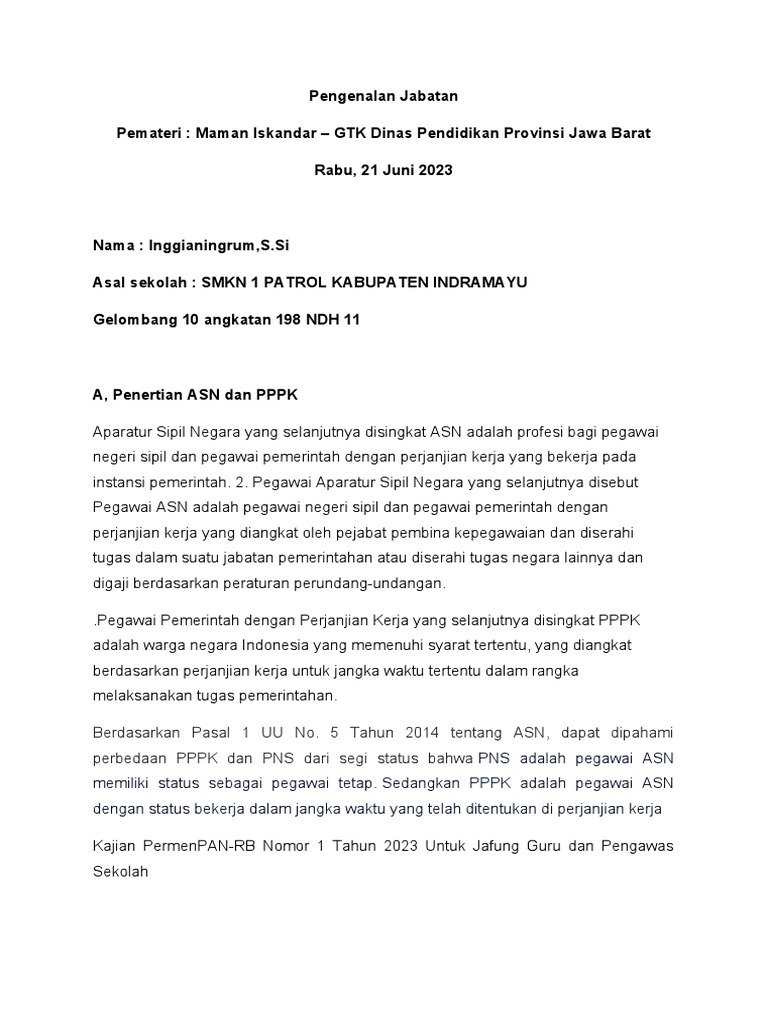 Resume e Learning Pengenalan Jabatan - Inggi | PDF