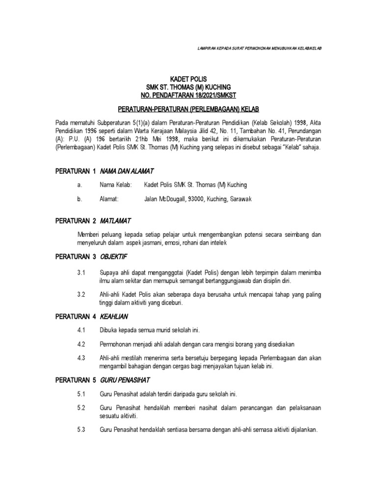 Contoh Perlembagaan Kadet Dan Senarai Ajk | PDF