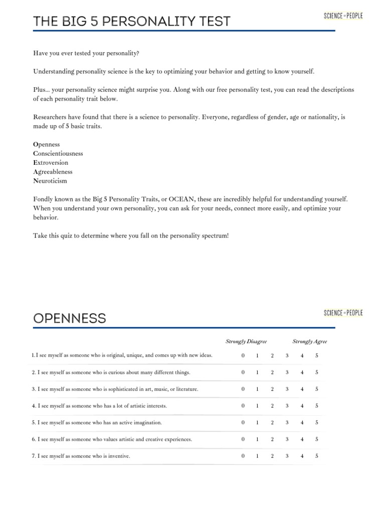Big 5 Personality Test PDF | PDF | Extraversion And Introversion ...