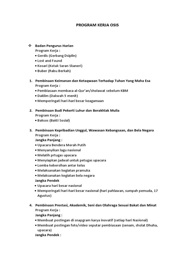Program Kerja Osis | PDF | Karier & Perkembangan