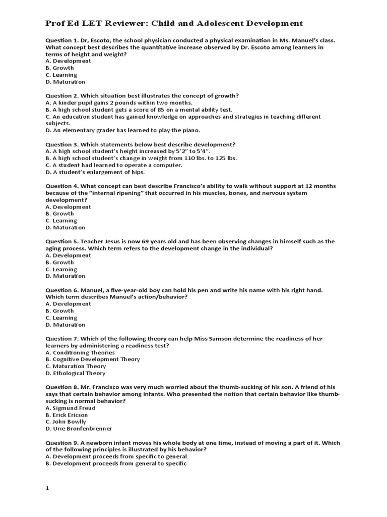 Prof Ed LET Reviewer Child and Adolescent Development | PDF ...