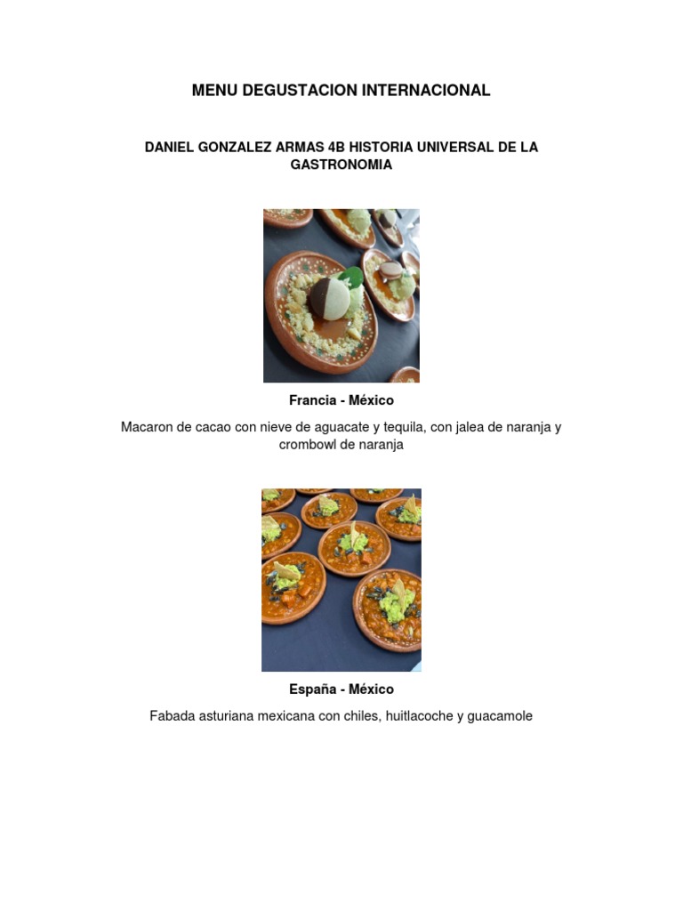 Menú Internacional de Degustación Mexicana | PDF