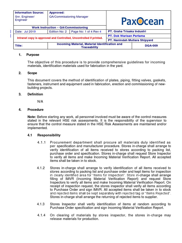Material Identification Procedures | PDF