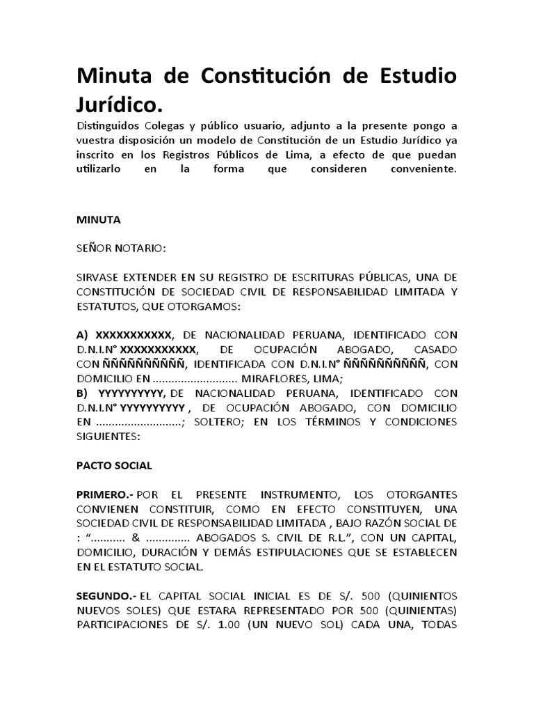 Minuta de Constitución de Estudio Jurídico | PDF