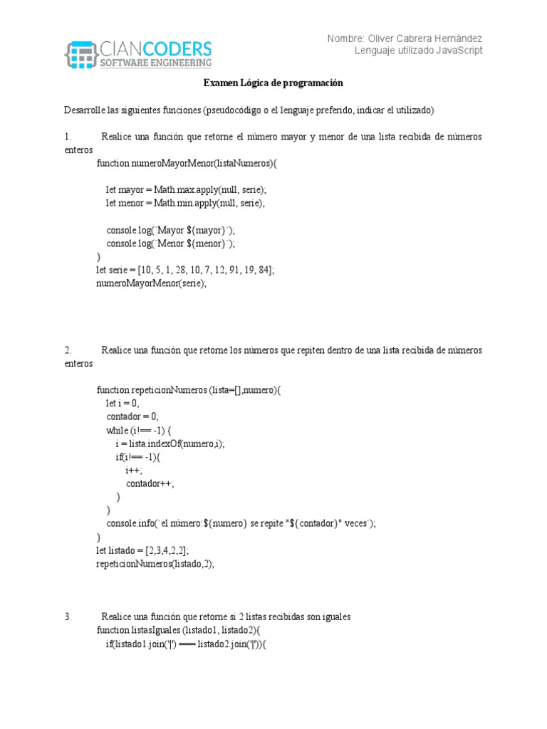 Examen Lógica Programación | PDF
