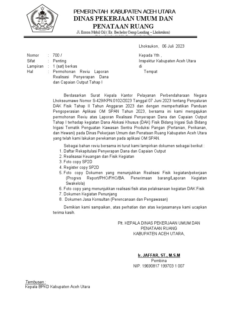 Surat Permohonan Reviu Realisasi Thp. I | PDF