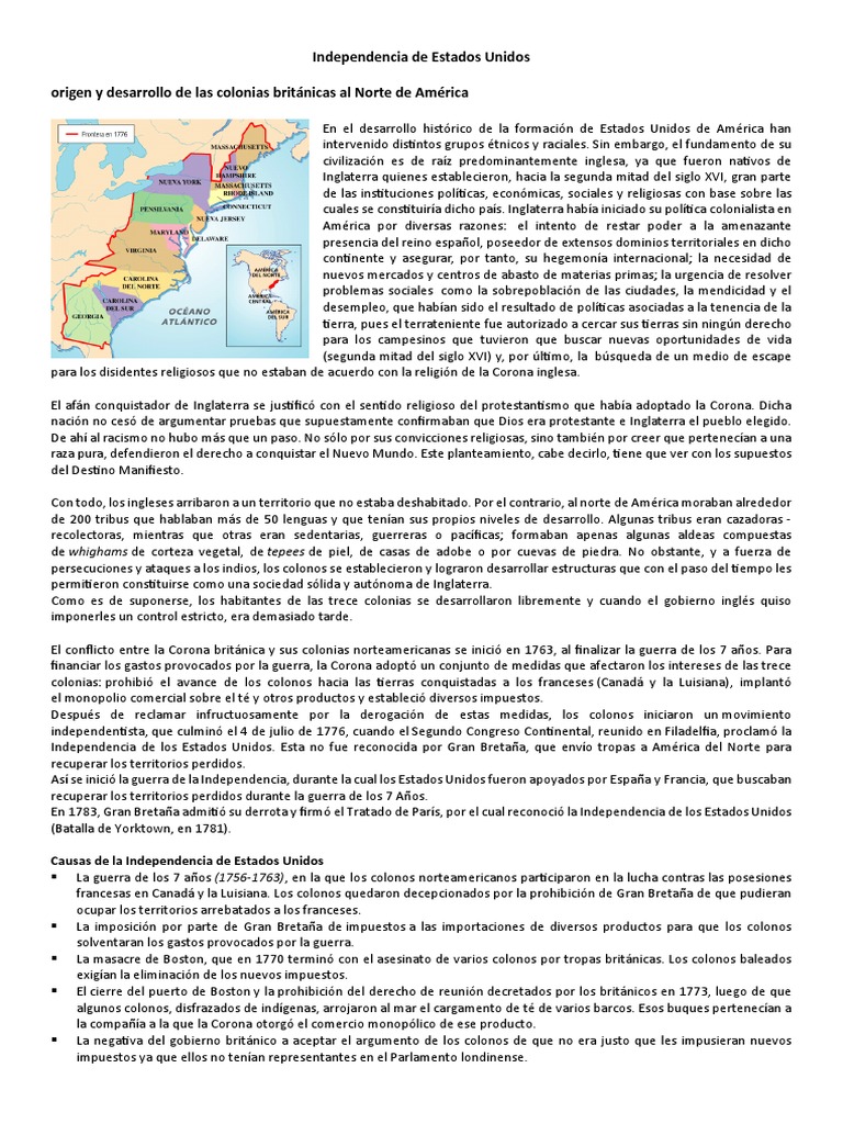 Independencia de Estados Unidos | PDF | Colonialismo | Los Estados Unidos