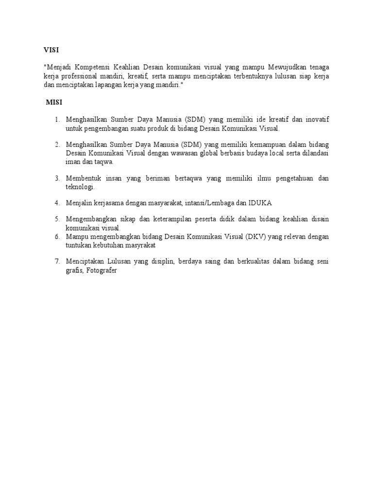 Visi Misi DKV | PDF