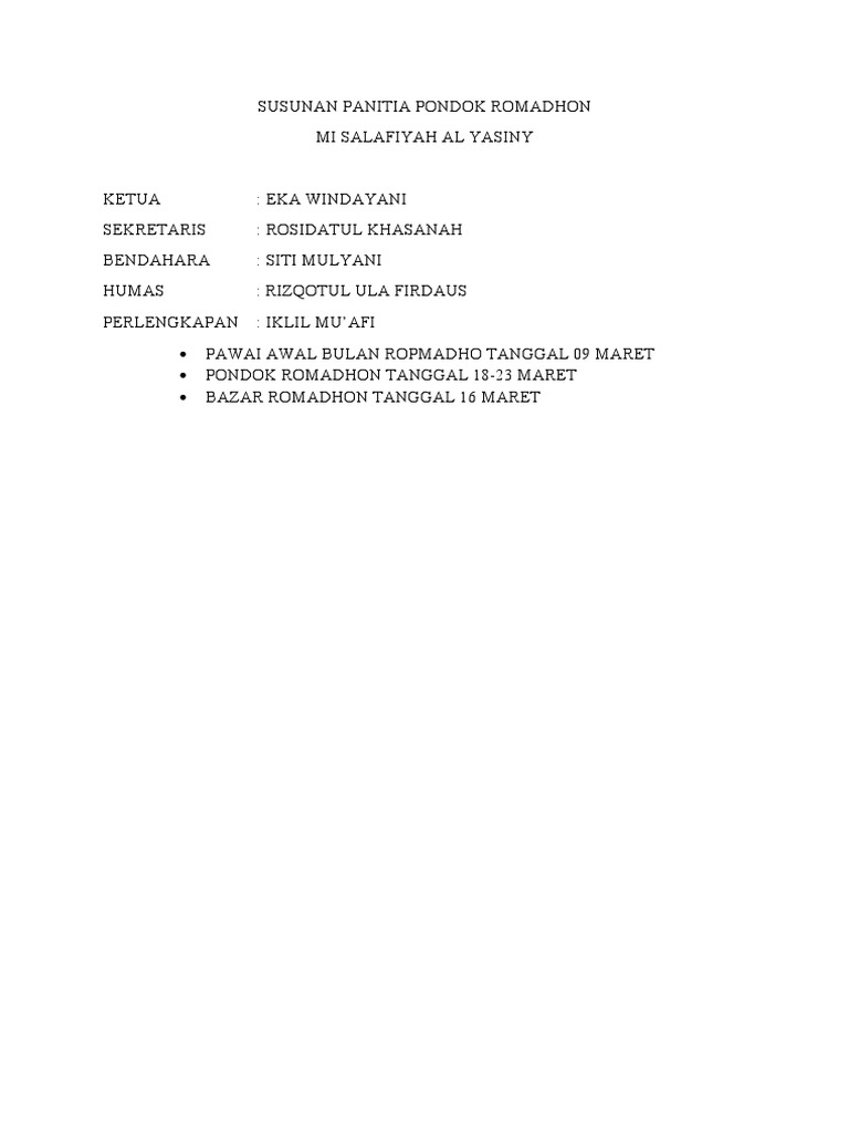 Susunan Panitia Pondok Romadhon-1 | PDF