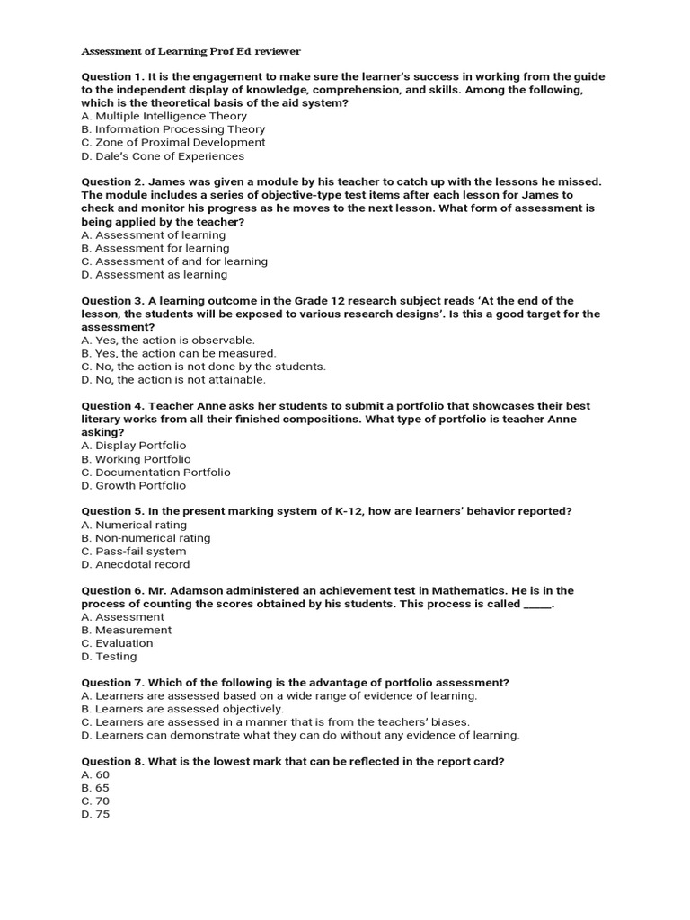 Prof Ed Assessment Reviewer | PDF | Educational Assessment | Rubric ...