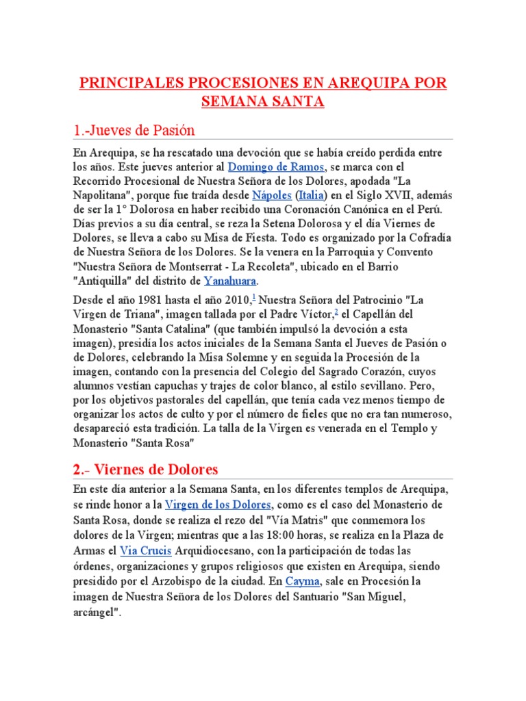 Principales Procesiones en Arequipa Por Semana Santa | PDF | Fiestas ...
