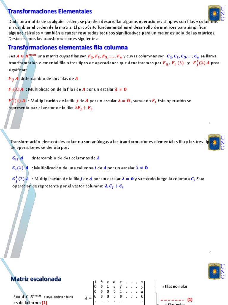 TRANSFORMACIONES MATRICES | PDF | Matriz (Matemáticas) | Matemáticas ...