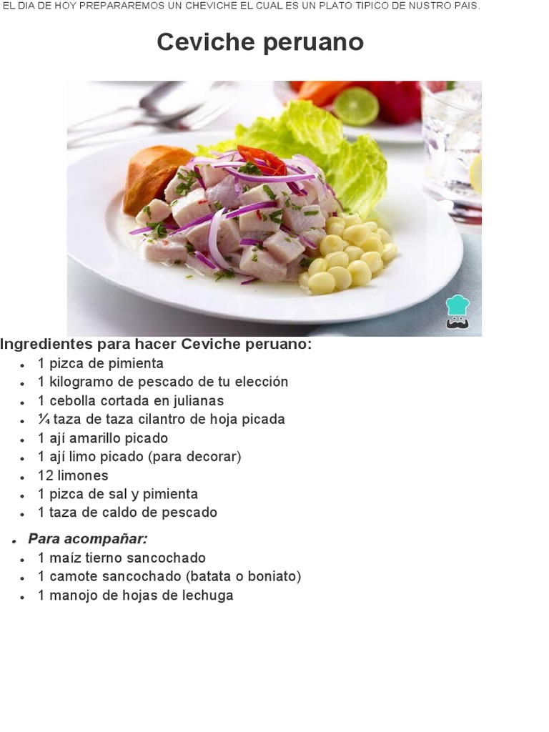 El Dia de Hoy Prepararemos Un Cheviche El Cual Es Un Plato Tipico de ...