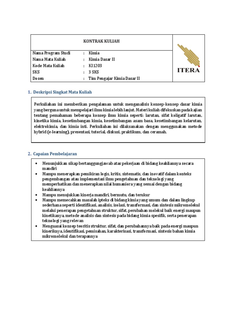 Kontrak Kuliah 3 SKS Kidas Ii | PDF