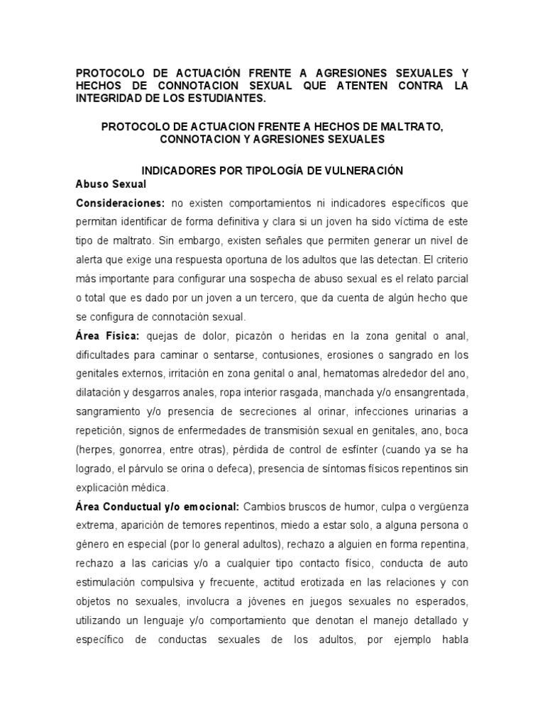 Protocolo De Actuación Frente A Agresiones Sexuales Y Hechos De
