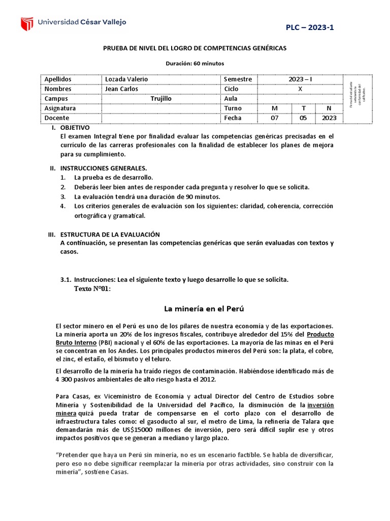 Prueba de Nivel de Logro de Competencias Generales | PDF | Acoso cibernético | Autoestima