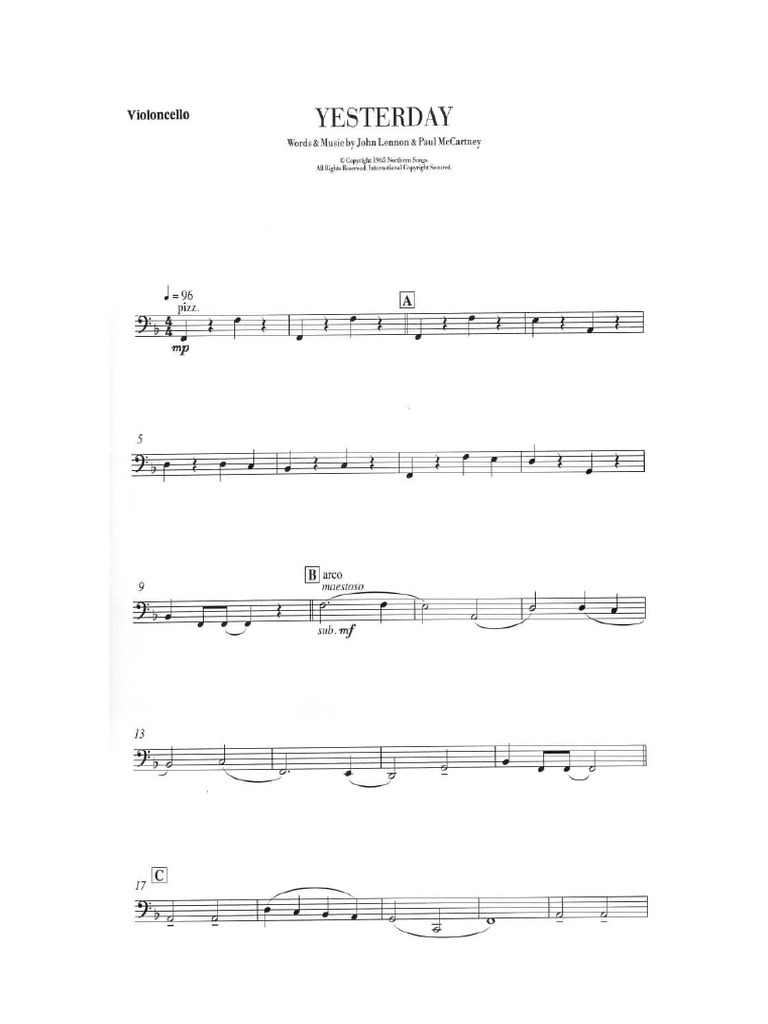 Yesterday - Cello | PDF