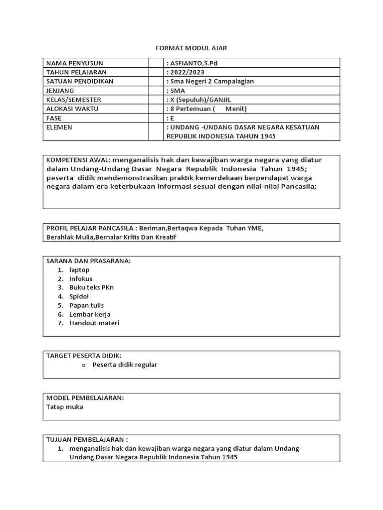 MODUL AJAR PKN BAB 2 | PDF