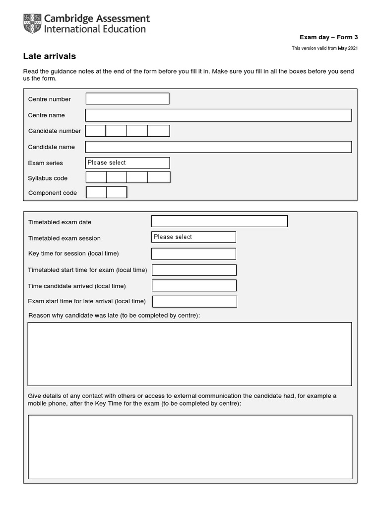 Late Arrivals Exam Day Form 3 | PDF