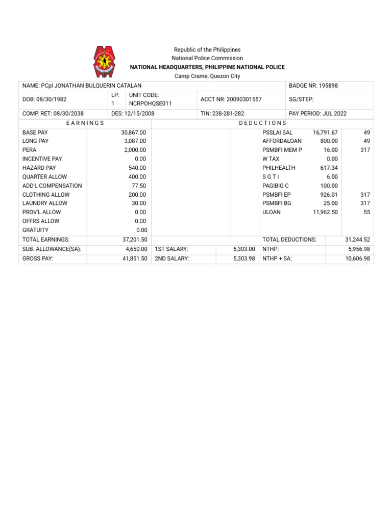 PNP Online Payslip Summary for 2022 | PDF | Law Enforcement | Crime ...