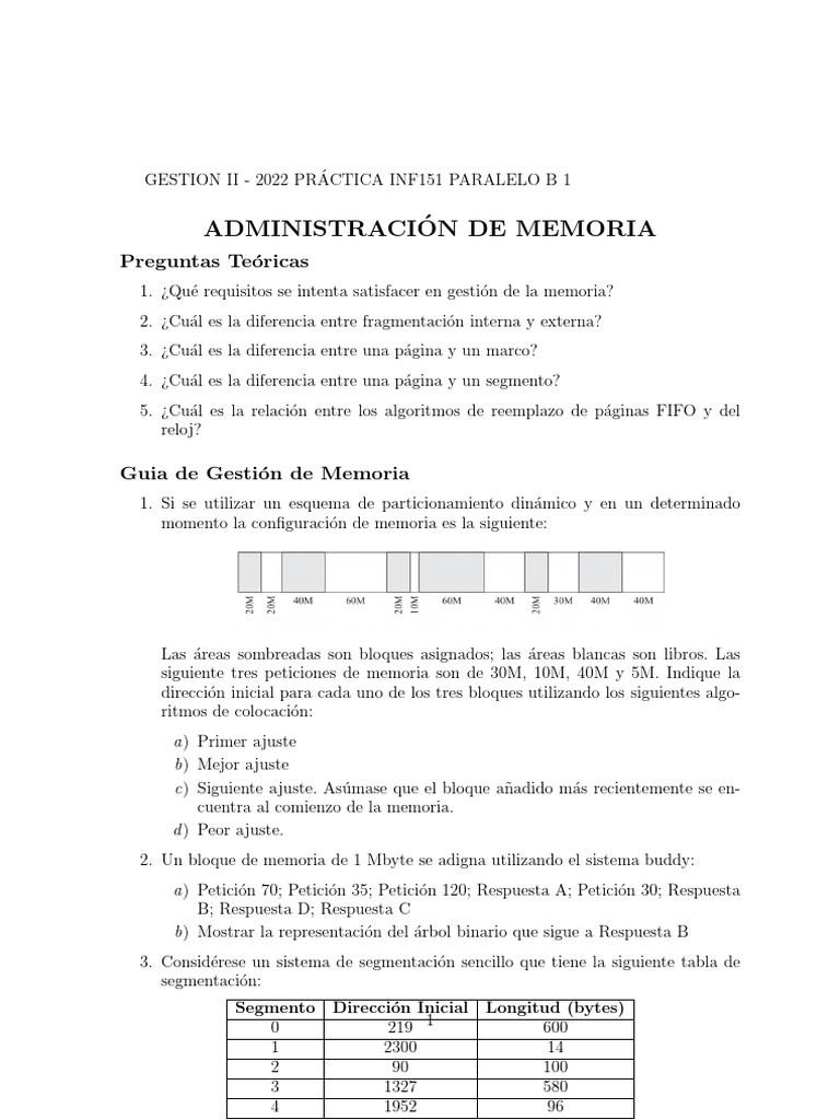 Administraci On de Memoria: Preguntas Te Oricas | PDF | Datos de ...