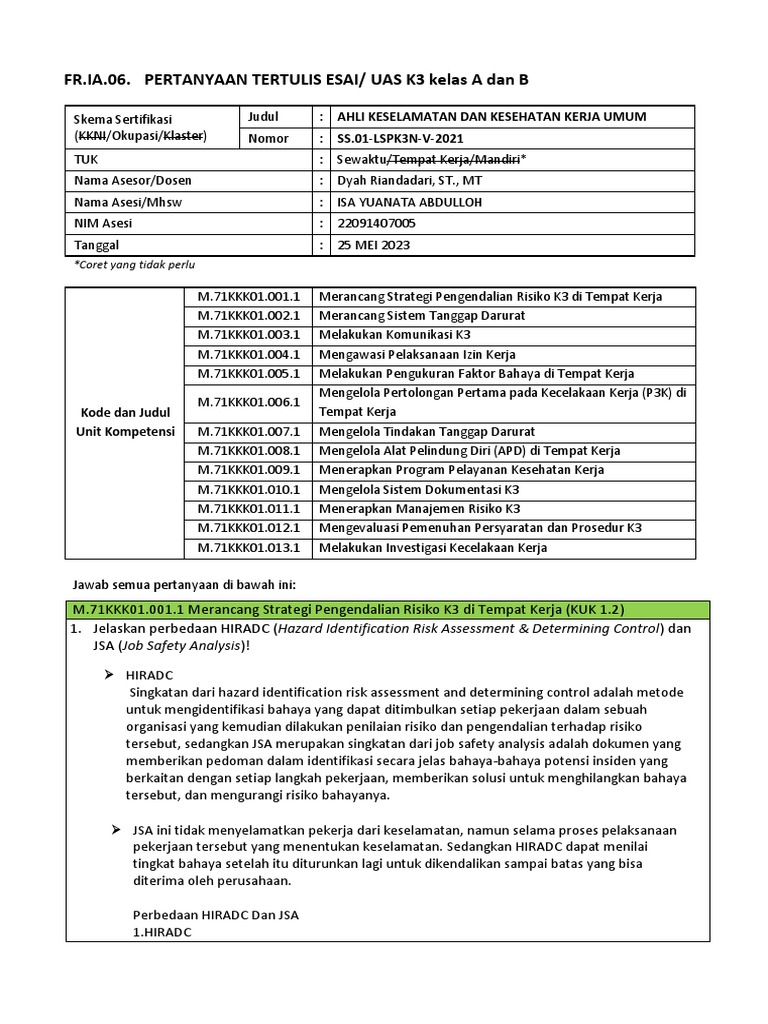 Isa Yuanata Abdulloh - 22091407005 - Uas K3 | PDF | Teknologi & Rekayasa