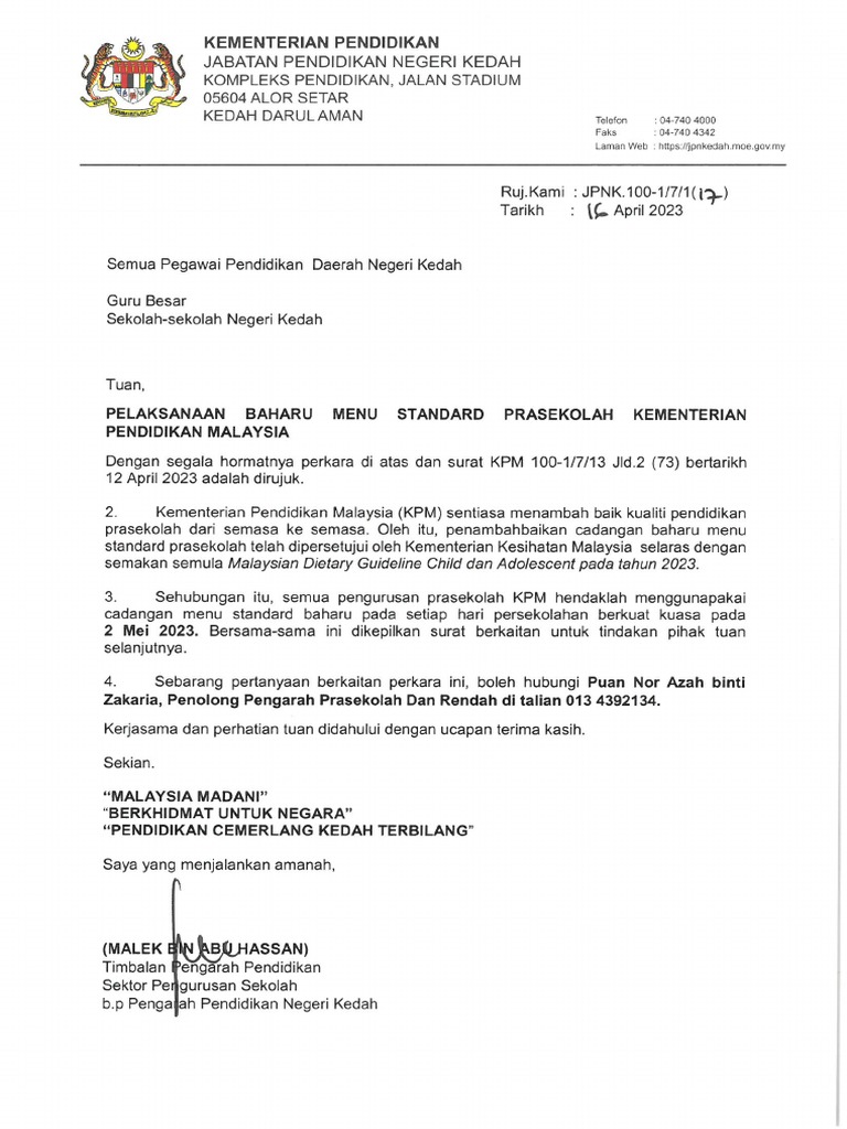 PDF Pelaksanaan Baharu Menu Standard Prasekolah KPM | PDF