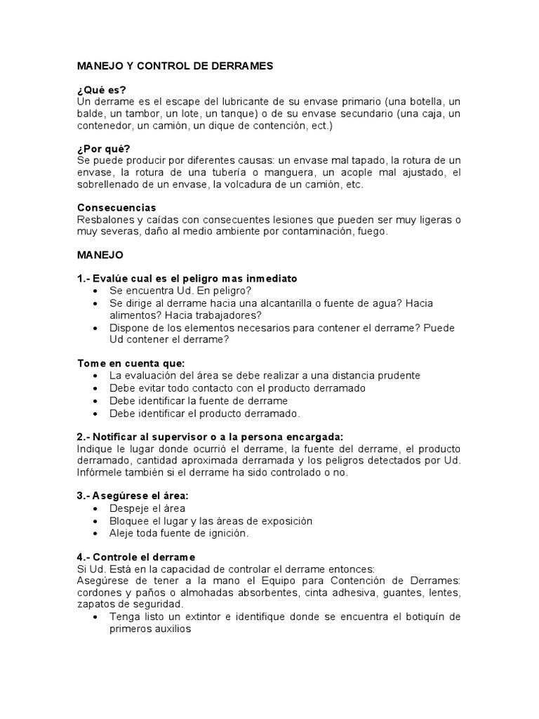 Manejo y Control de Derrames | PDF