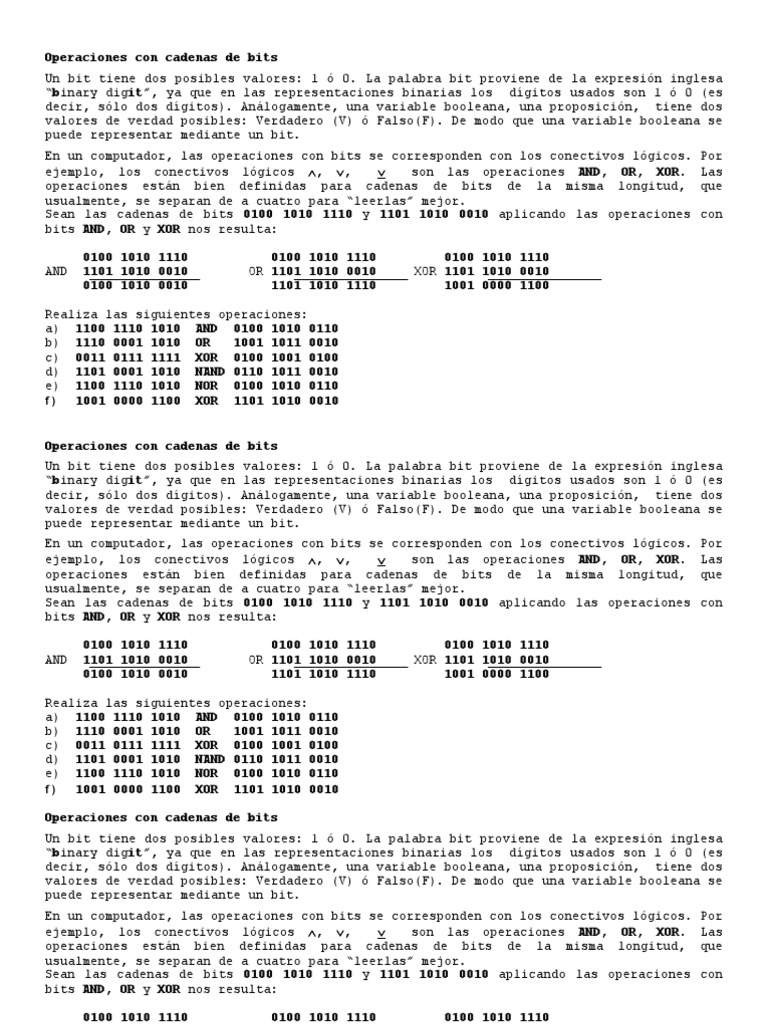Operaciones Con Cadenas de Bits FPBi | PDF | Puerta lógica | Poco